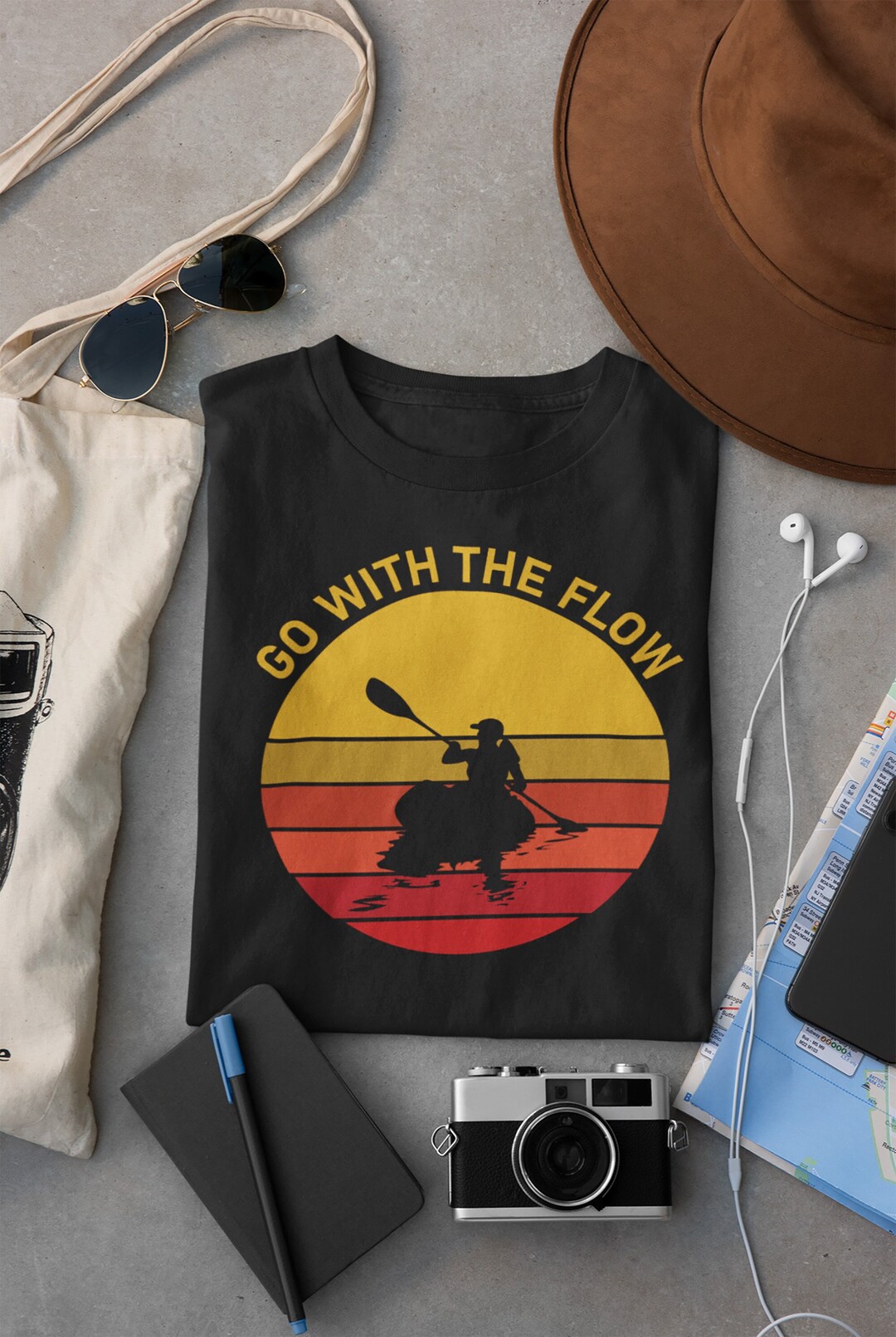 Retro Sunset Kayaking Shirt, Go With the Flow, Kayaking Gifts, Retro ...