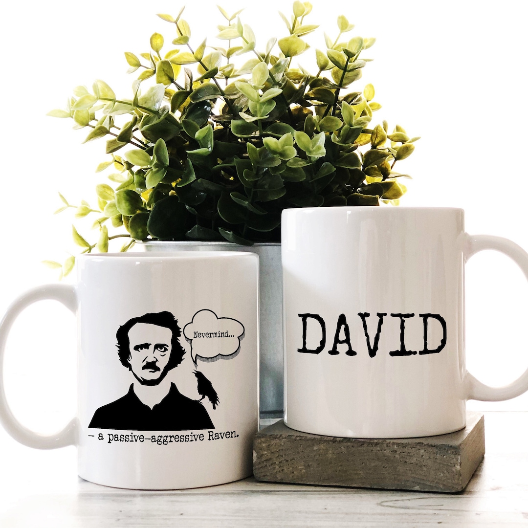 Personalized Raven Nevermore Mug, Punny Poe Coffee Cup, Nevermind Says ...