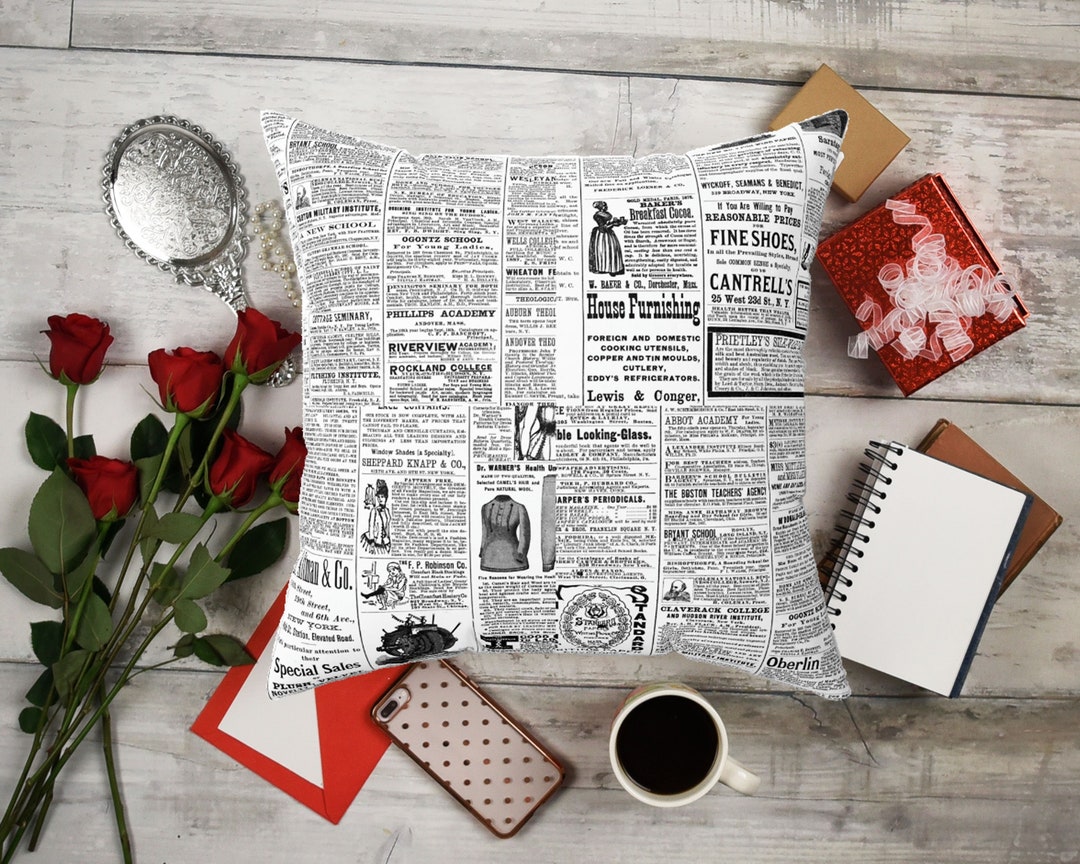 Old Newspaper Ads Print Pillow With Insert, Newsprint Pattern Pillow ...