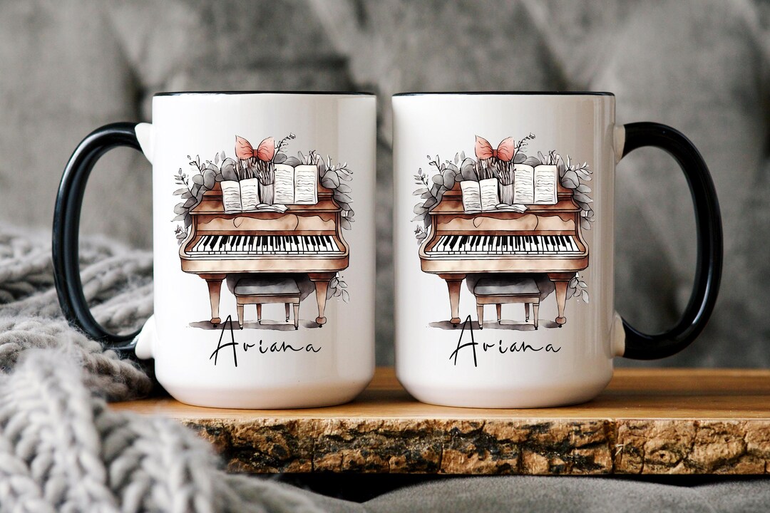 Personalized Piano Mug: Watercolor Grand Piano, Custom Name - Etsy