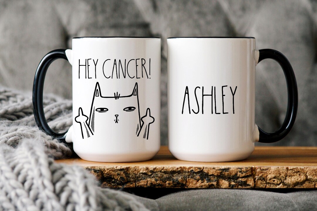 Personalized Hey Cancer F U Mug, Cat Middle Finger, Fuck Cancer Cup ...