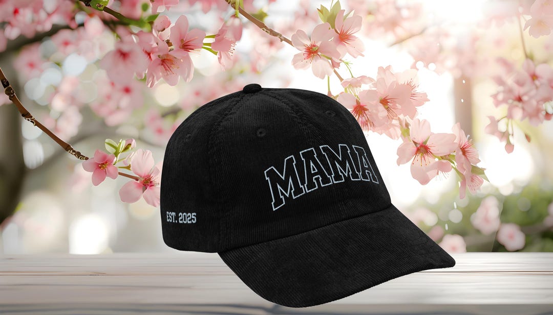 Custom Mama Vintage Corduroy Cap, Embroidered Hat, Est 2025, New Mom ...