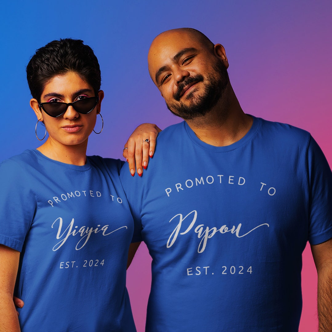 Promoted to Papou and Yiayia T-shirt Set, New Greek Grandparents, First ...