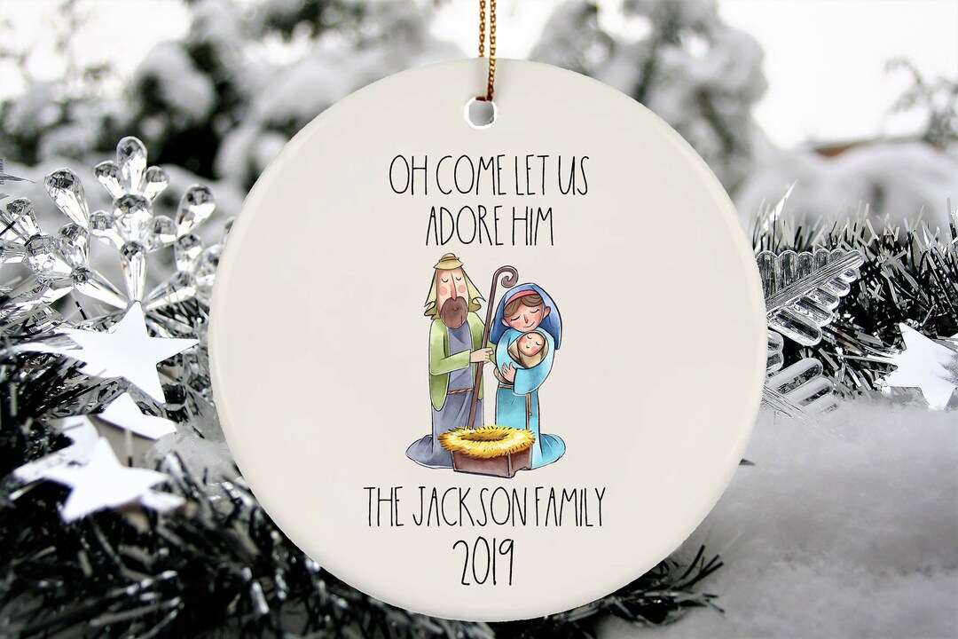 Personalized Nativity Scene Ceramic Ornament: Custom Family Name ...