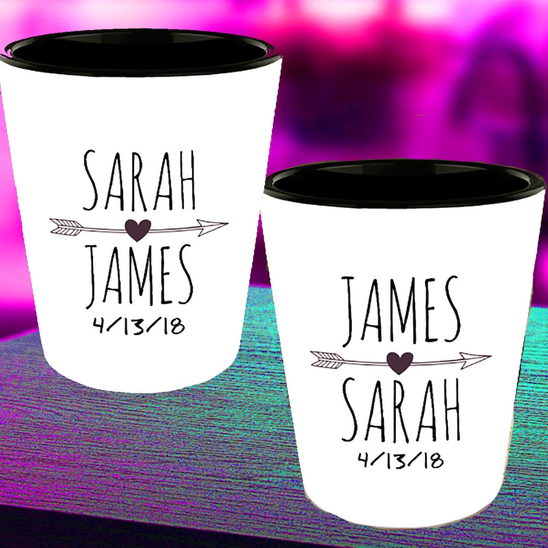 PERSONALIZED WEDDING Shot Glass Set Bride Gift Groom Gift Custom Name ...