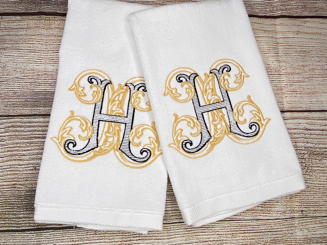 Vintage Vine Monogram Tea Towels, Embroidery, Linen Hand Towels - Etsy