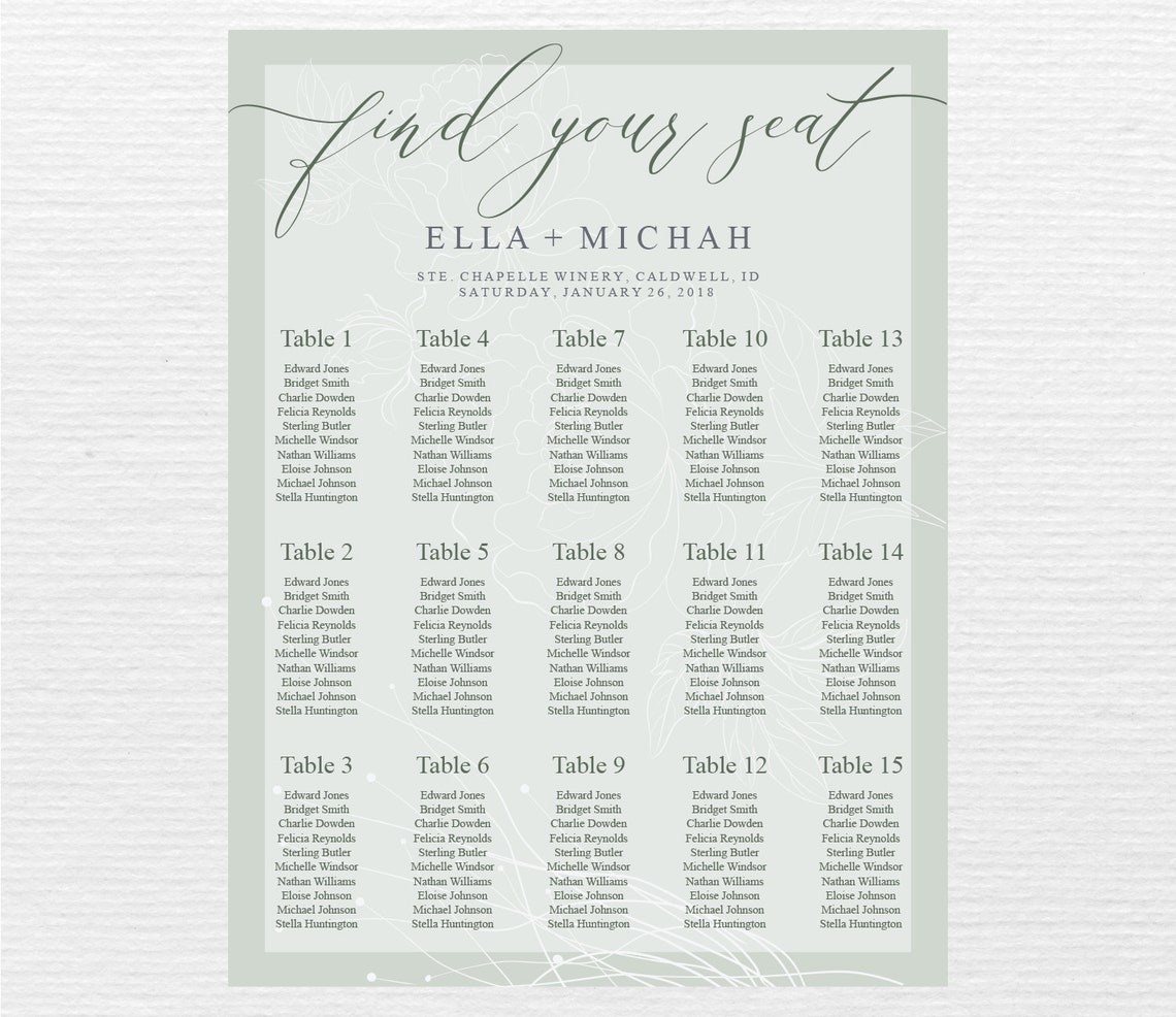 Greenery Wedding Seating Chart Template Greenery Seating - Etsy
