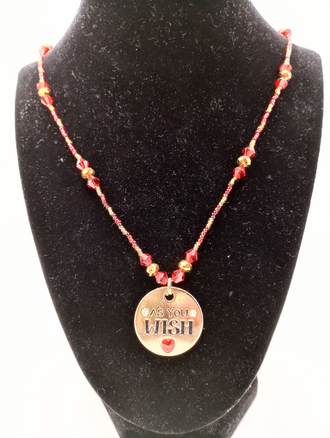 The Princess Bride Necklace Red and Gold Beaded Pendant Necklace, Round ...