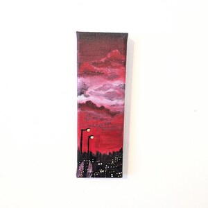 Red Sky City Landscape Mini Painting, Urban Artwork, Small Painting ...