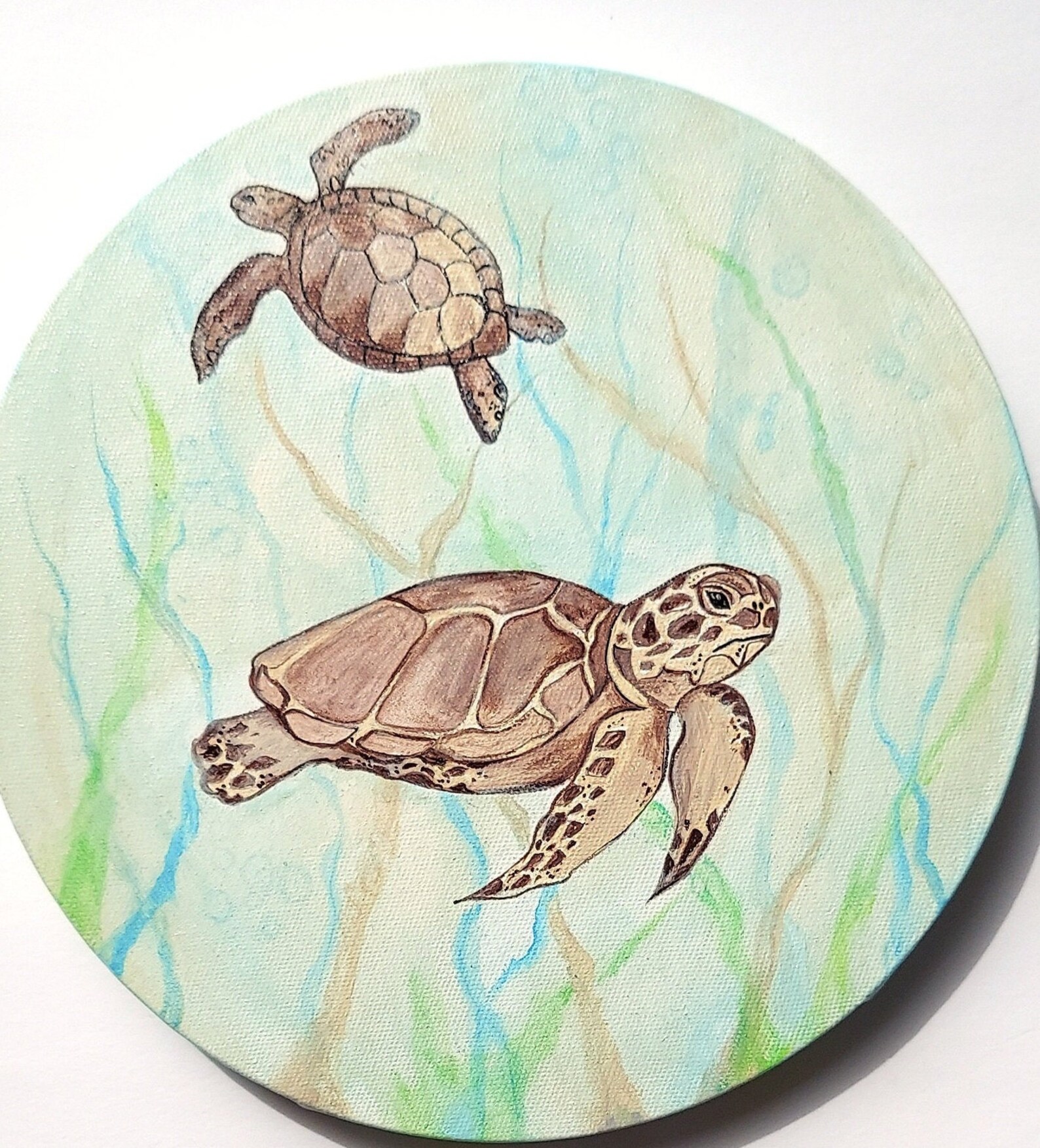 Sea Turtle Round Canvas Painting Sea Turtle Wall Art Beach - Etsy