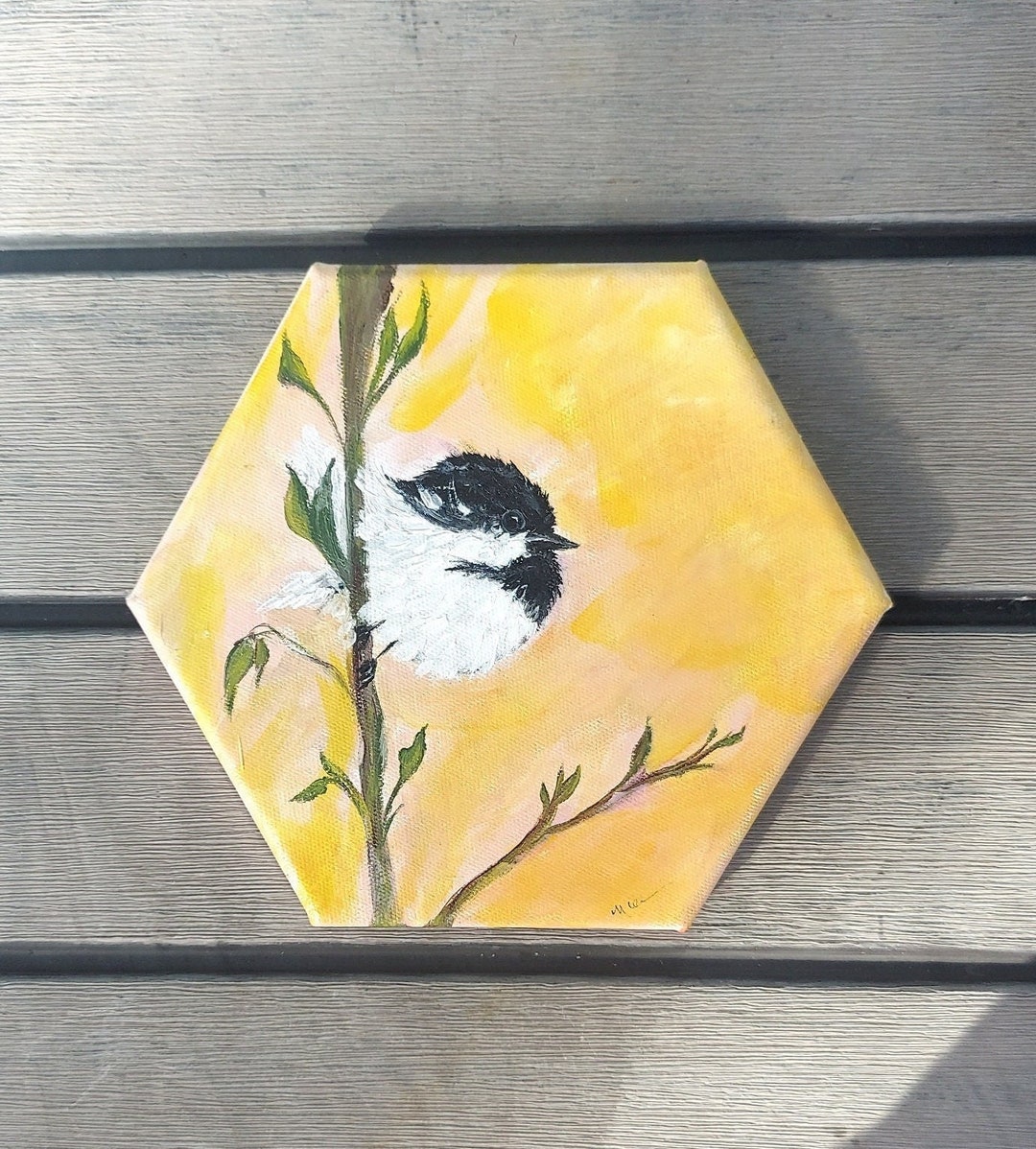 Small Bird Painting, Chickadee Mini Painting on Canvas, Original Bird ...