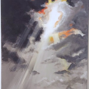 Storm Clouds Night Sky Original Canvas Painting, Fantasy Artwork, Rays ...