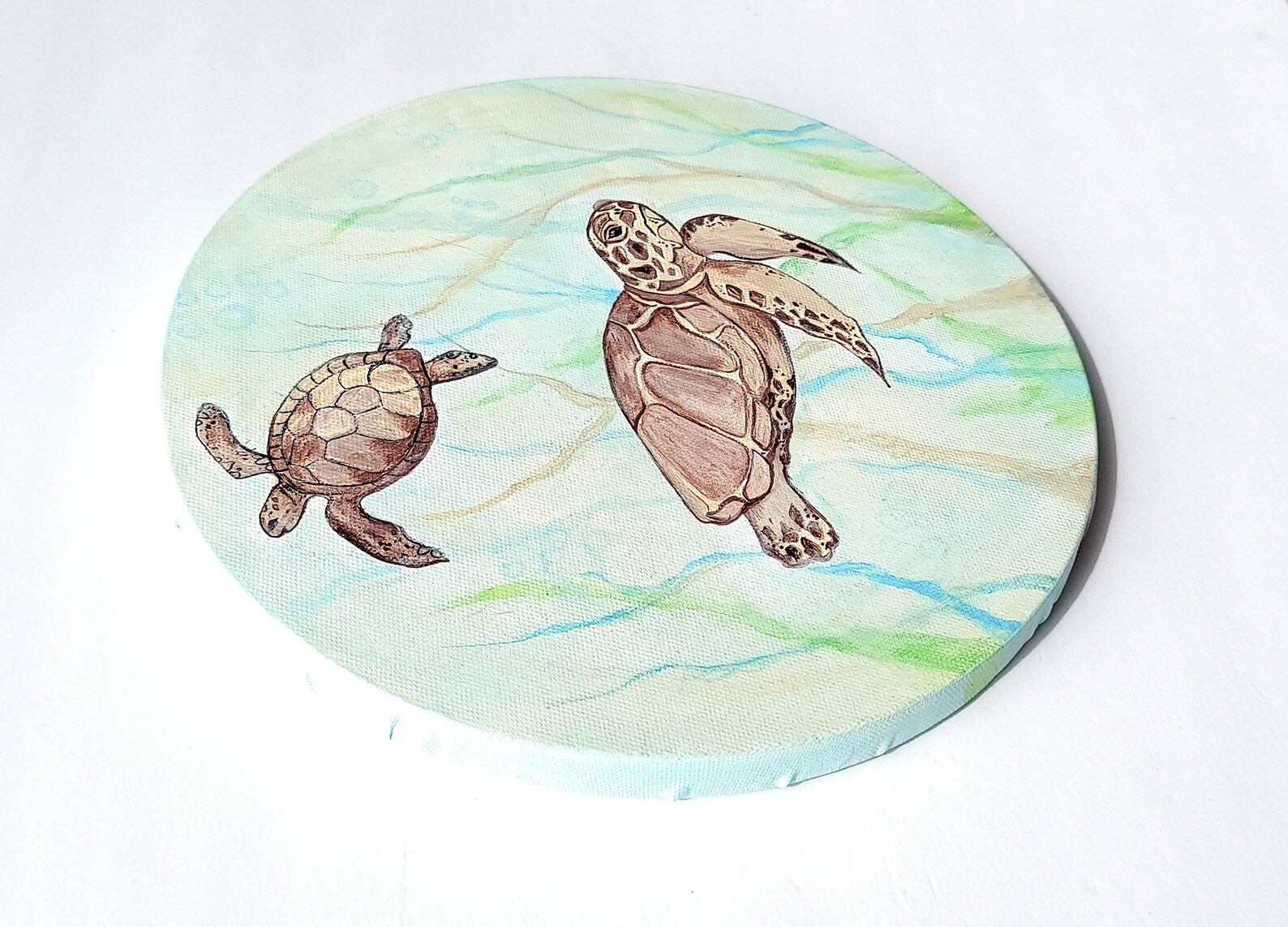 Sea Turtle Round Canvas Painting Sea Turtle Wall Art Beach - Etsy