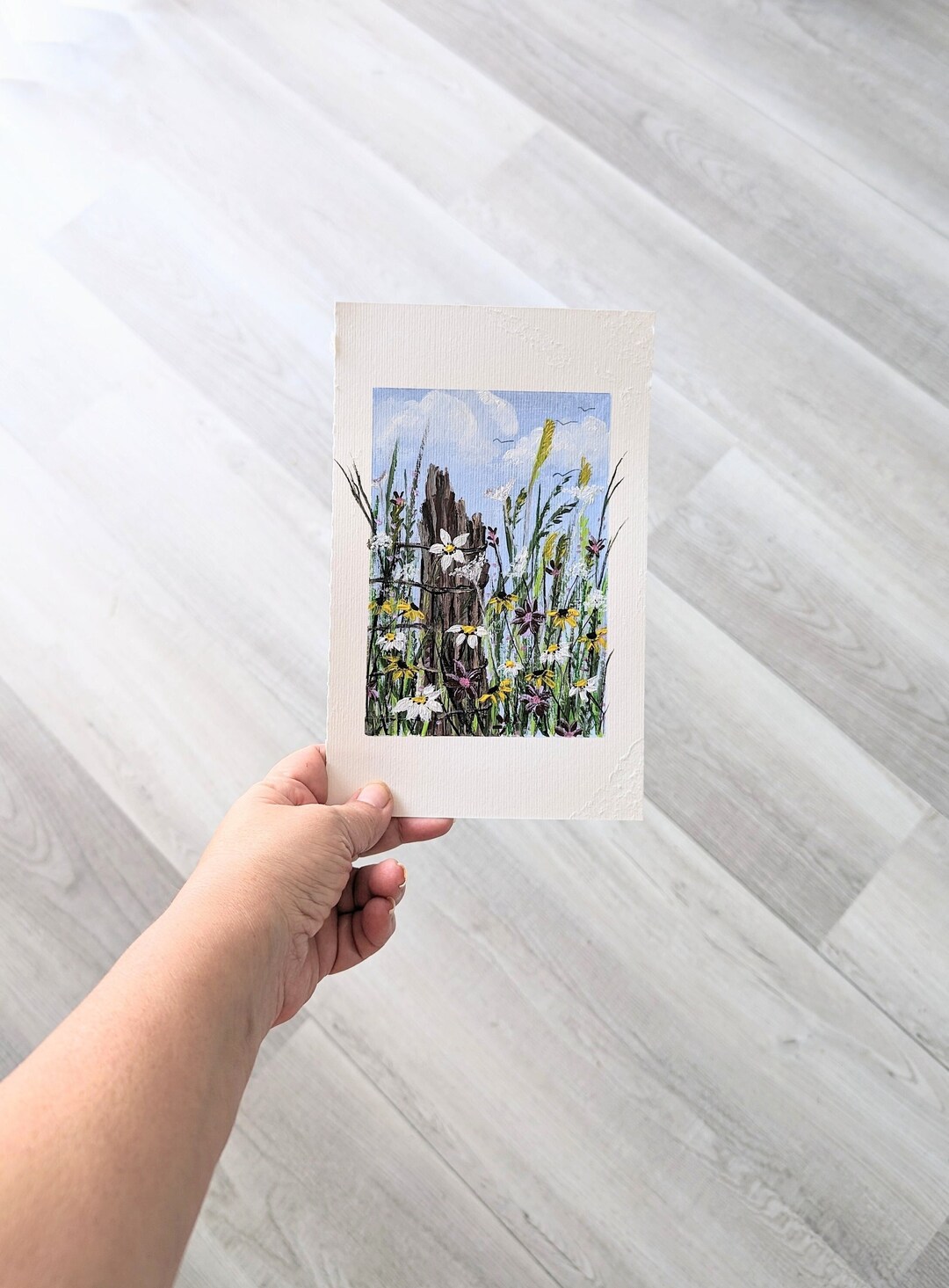 Wildflowers Small Painting on Paper, Flowers and Country Landscape ...