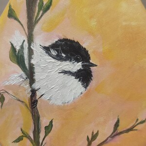 Small Bird Painting, Chickadee Mini Painting on Canvas, Original Bird ...