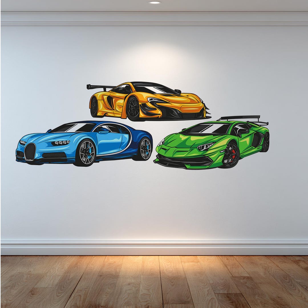 Supercars Wall Decal Set Vector Design: Glossy Sports Cars Set Stickers ...