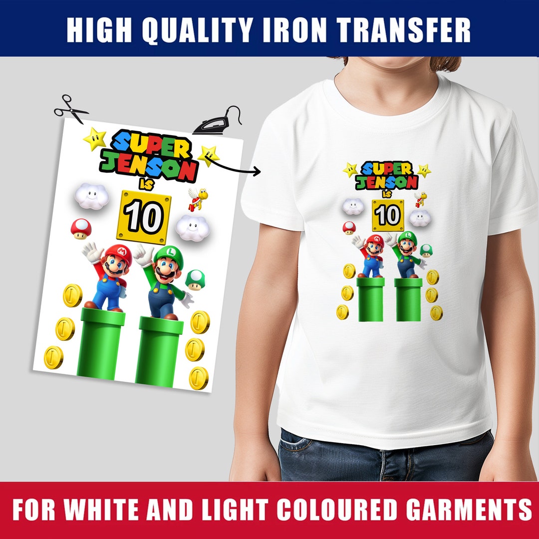 Mario and Luigi Waving Birthday Iron on Transfer Add Name Age Party ...