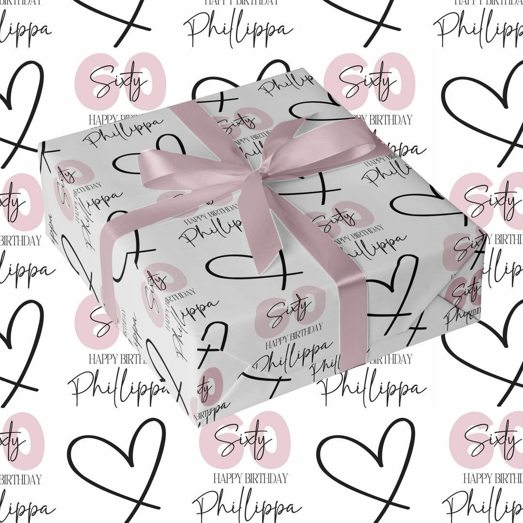 Personalized 60th Birthday Wrapping Paper: Elegant Hearts Design - Etsy