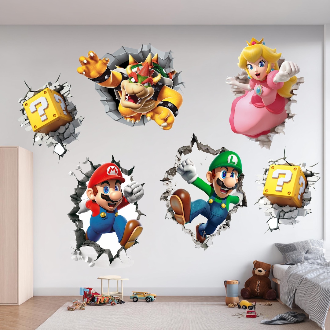 Mario Cracked Wall Characters High Quality Vinyl Glossy Decorative ...