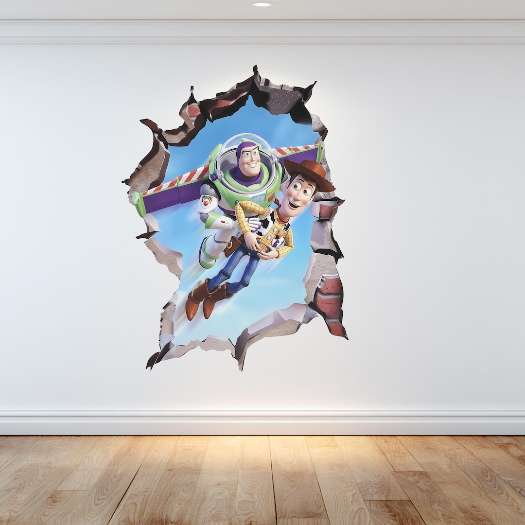 Toy Story Buzz Lightyear & Woody Flying Through the Wall Decal Bedroom ...