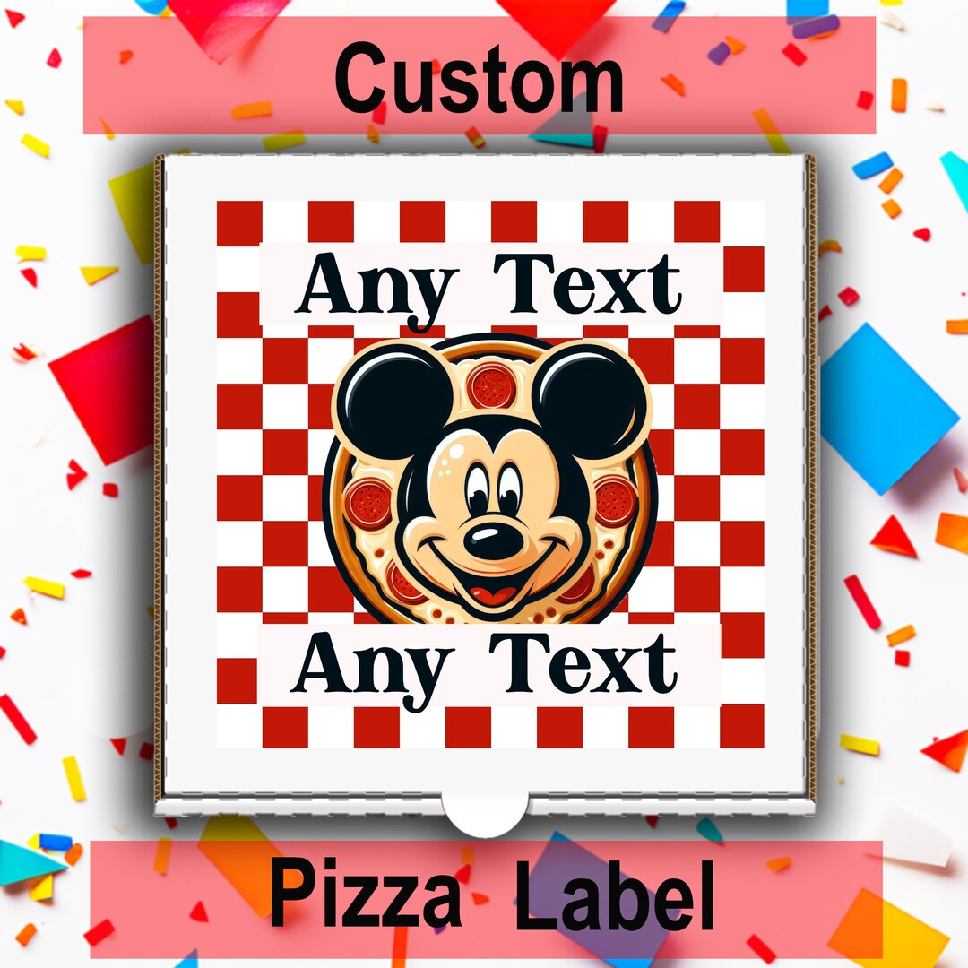 Mickey Mouse Custom Pizza Box Label Sticker Vinyl Personalized With Any ...