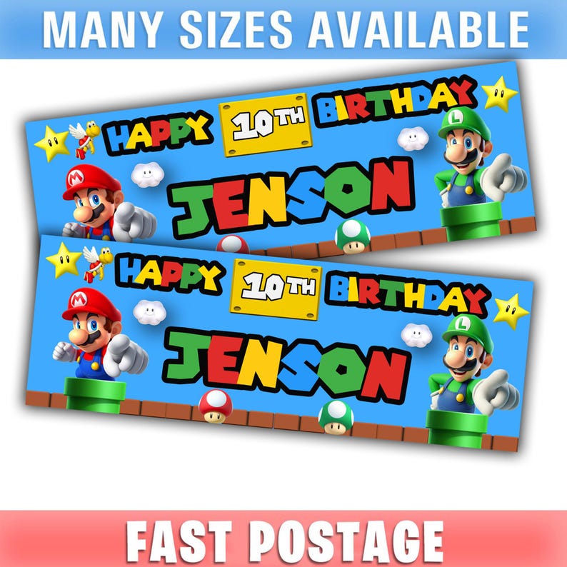 Personalized Super Mario Birthday Banner: Gaming Party Decor - Etsy ...
