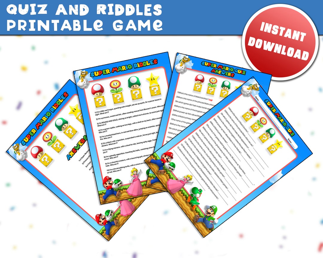 Super Mario Quiz & Riddles Birthday Party Celebration Event Children's ...