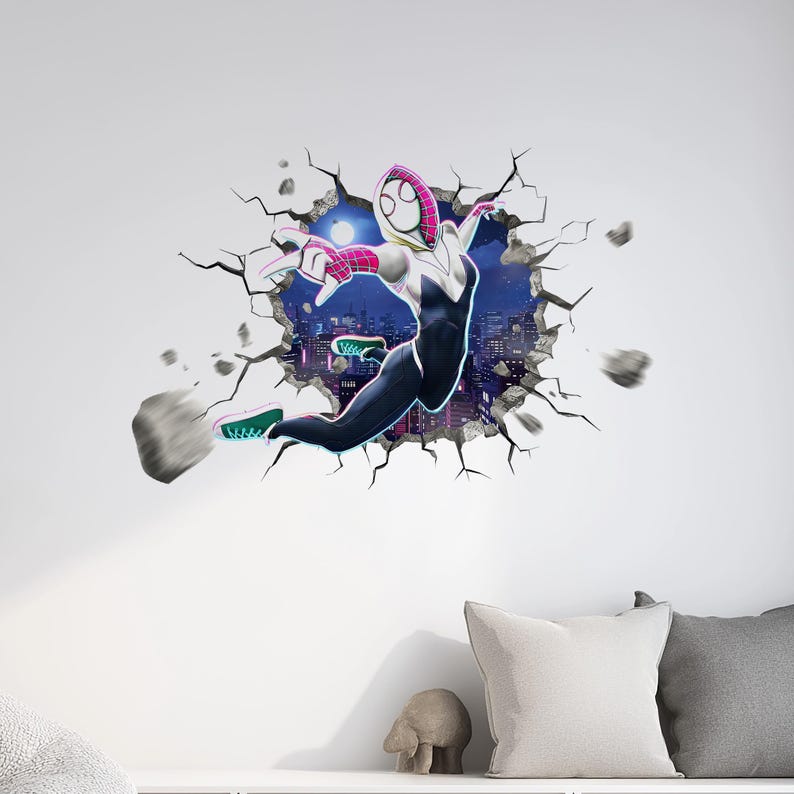 Spiderman Into the Spider-verse Gwen Stacy Design Wall Cracked Vinyl ...