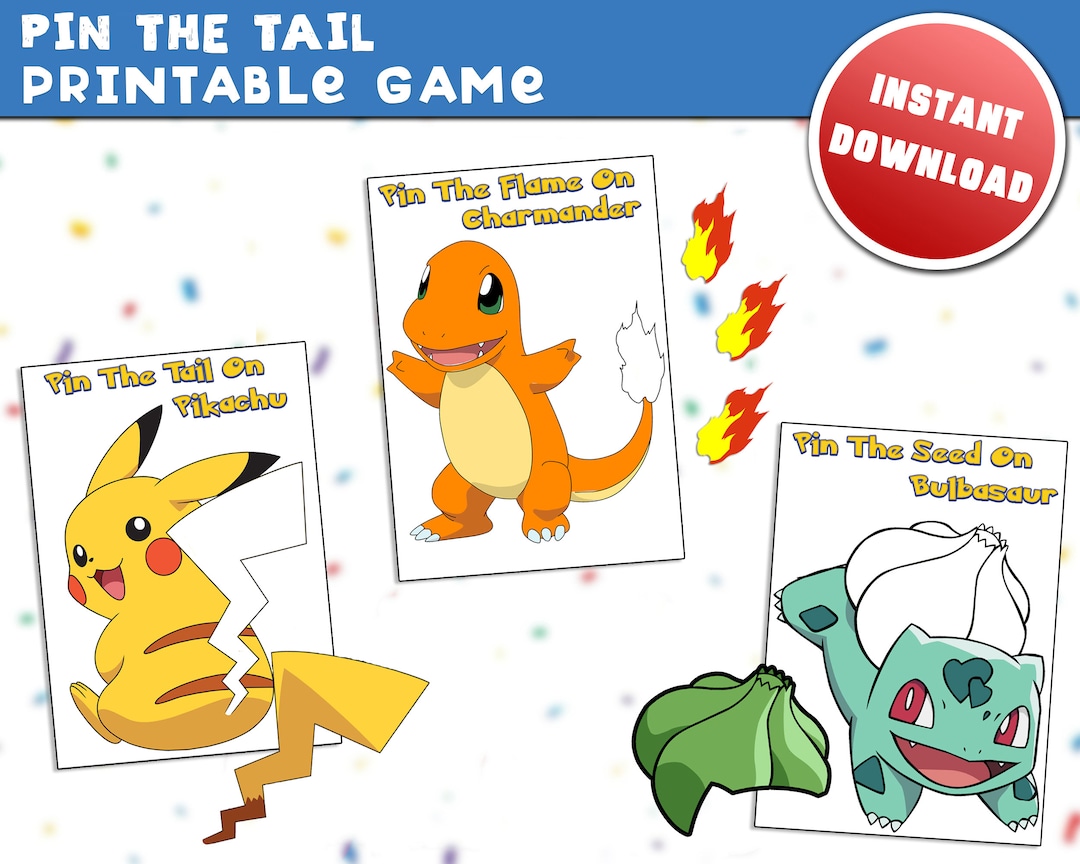 Pin the Tail 3x Pack on Pikachu Charmander Bulbasaur Fun Birthday Party ...