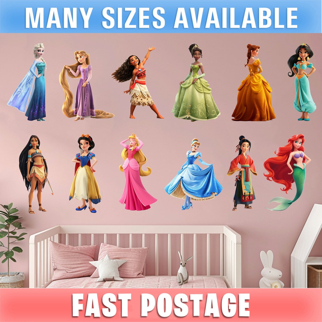 Modern Disney Princesses Wall Bedroom Deco Girls Boys Party Kids Elsa ...
