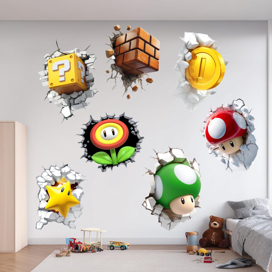Mario Icons Cracked Wall Characters High Quality Vinyl Glossy ...
