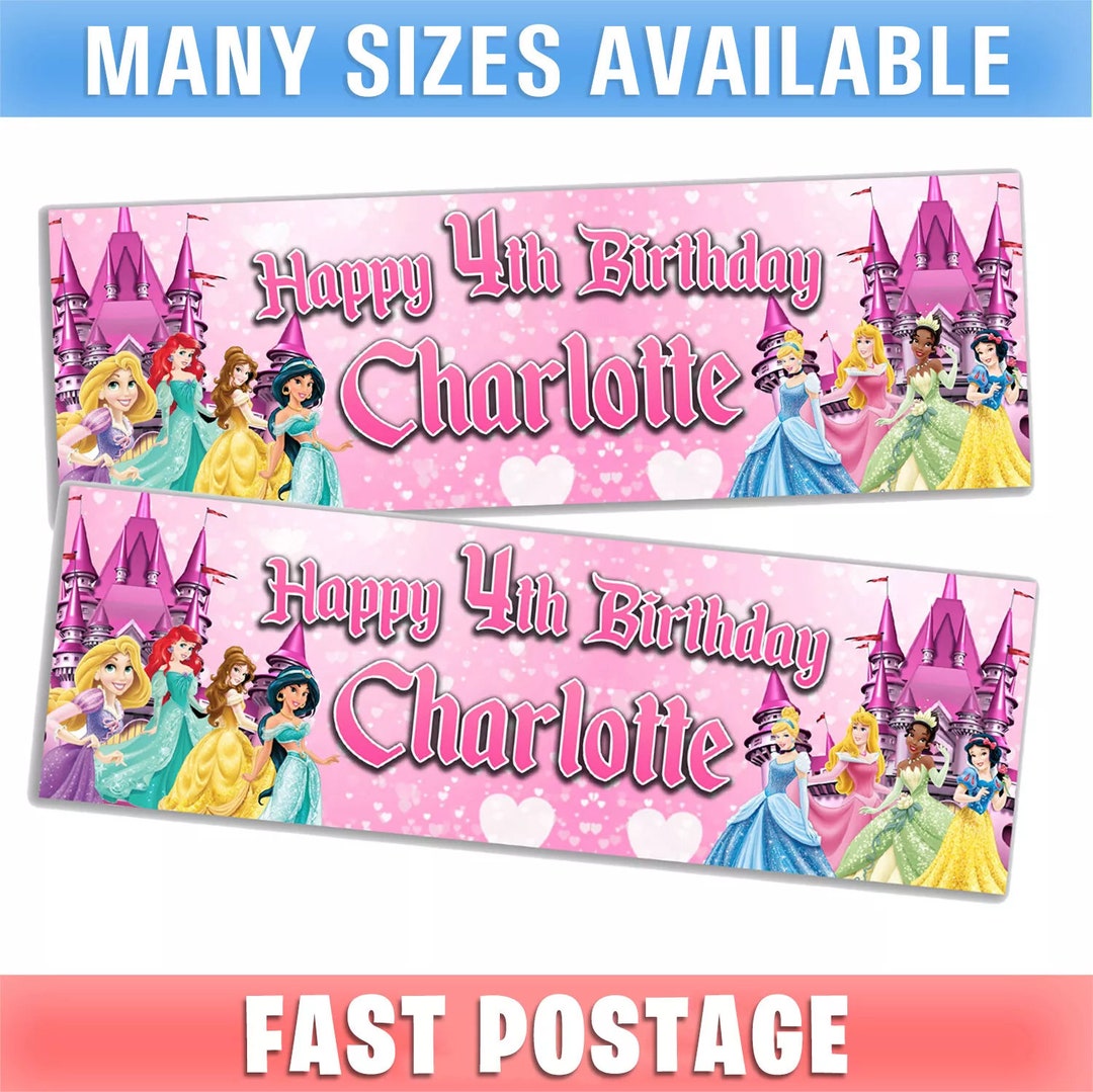Disney Princesses D2 Personalised Banner Birthday Girls Boys Party ...