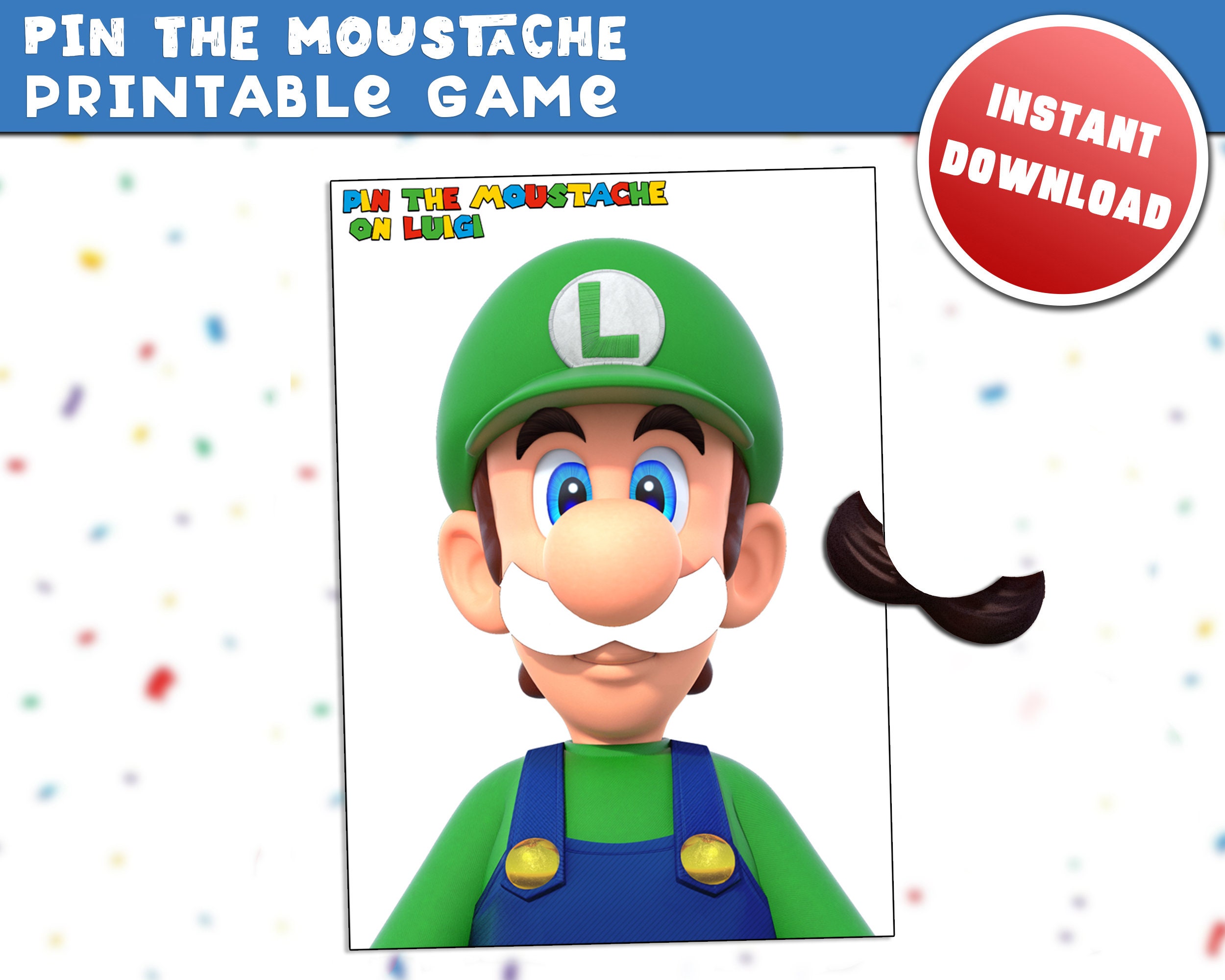 Pin the Moustache on Luigi Game: Birthday Party Printable (digital ...