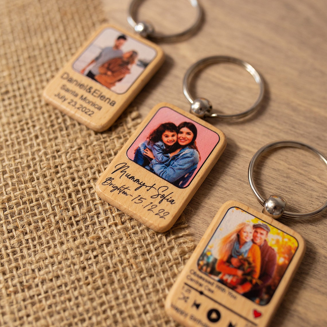 Engraved Wooden Keychain Photo Keychain for Couples Custom - Etsy