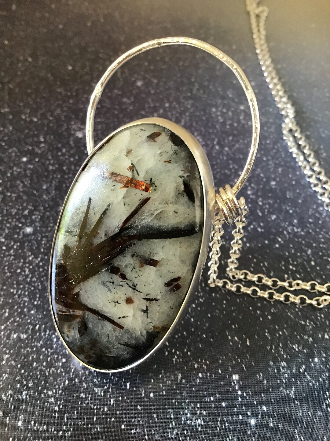 Astrophyllite Pendant, With Cygnus the Swan Constellation, Bronze Rays ...