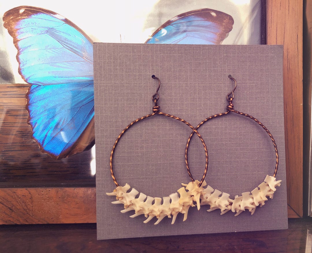 Brass & Bone Rattlesnake Vertebrae Hoop Earrings - Etsy