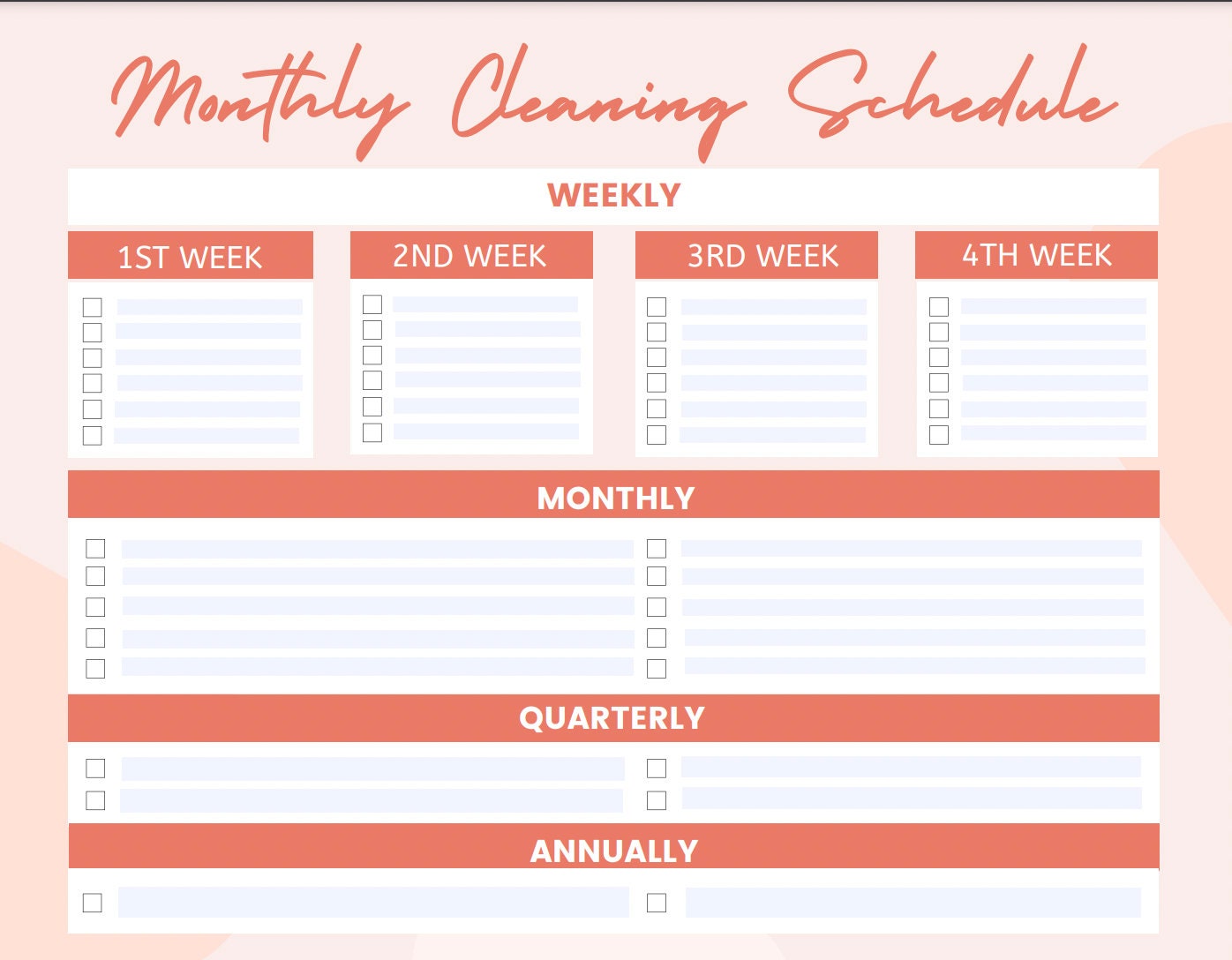 Editable Fillable Monthly Cleaning Schedule for Home Editable - Etsy