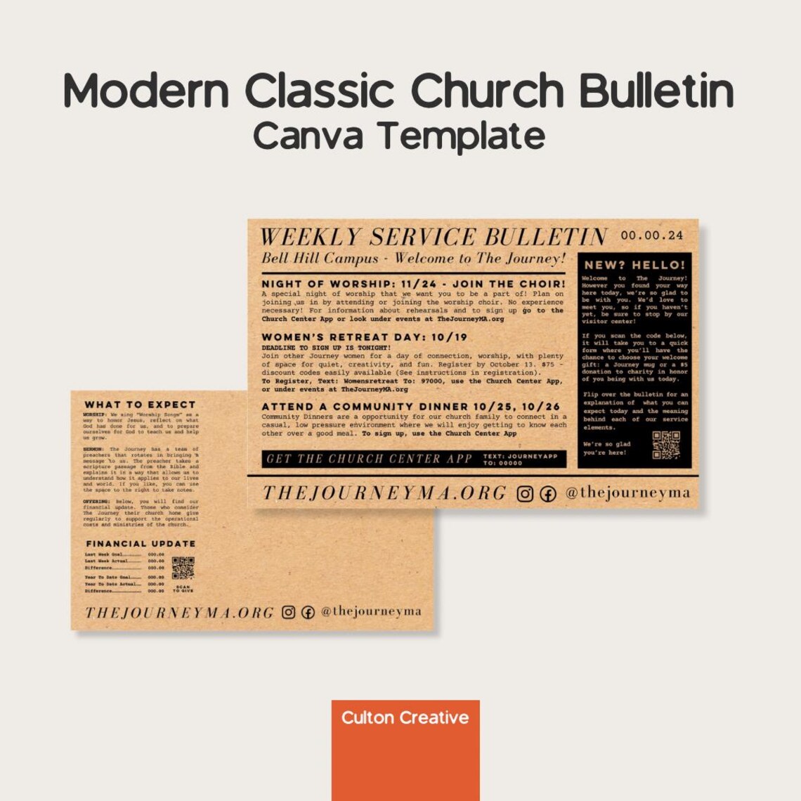 Modern Classic Church Bulletin Canva Template - Etsy