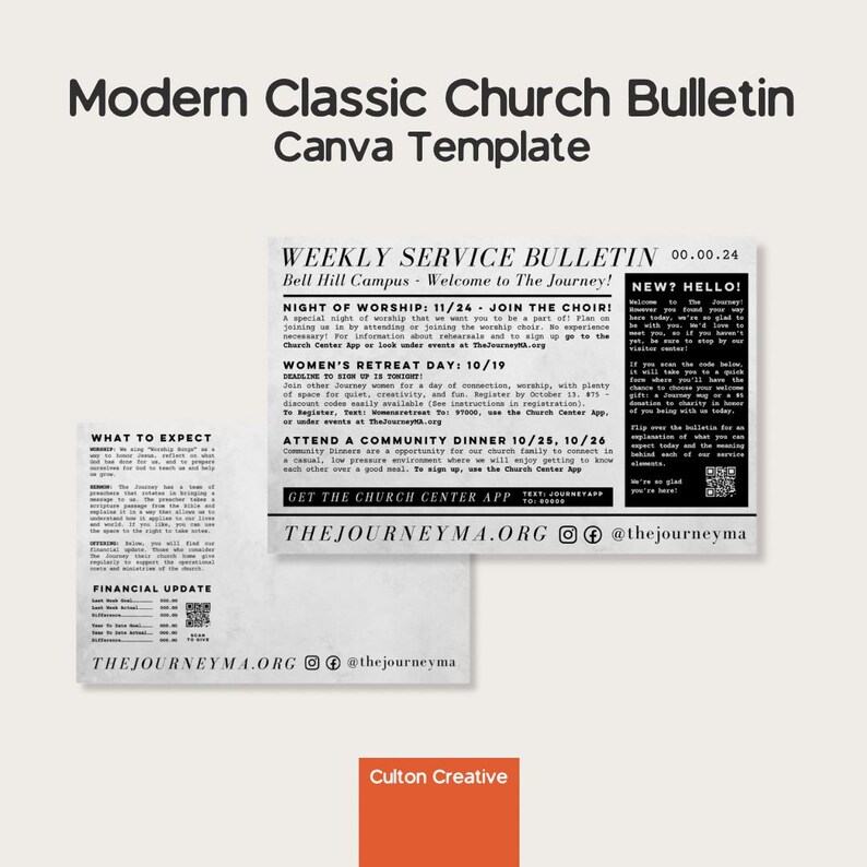 Modern Classic Church Bulletin Canva Template - Etsy