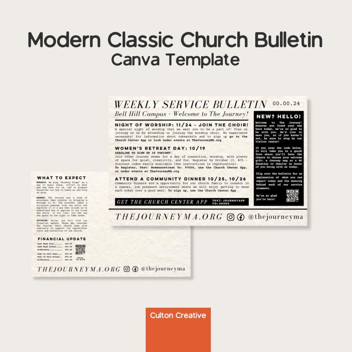 Modern Classic Church Bulletin Canva Template - Etsy
