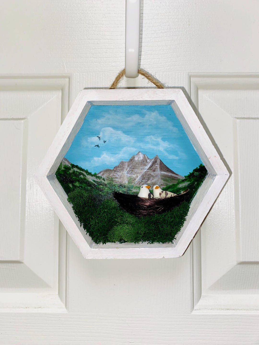 Blue Birds With Summer Scene Shadow Box - Hexagon - Etsy