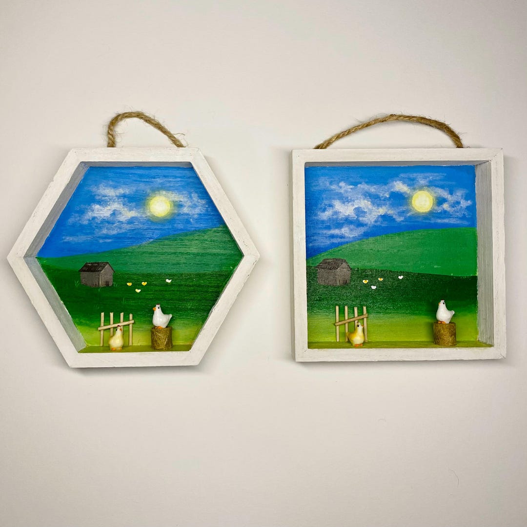 Chicken Farm Scene Shadow Box - Hexagon or Square - Etsy