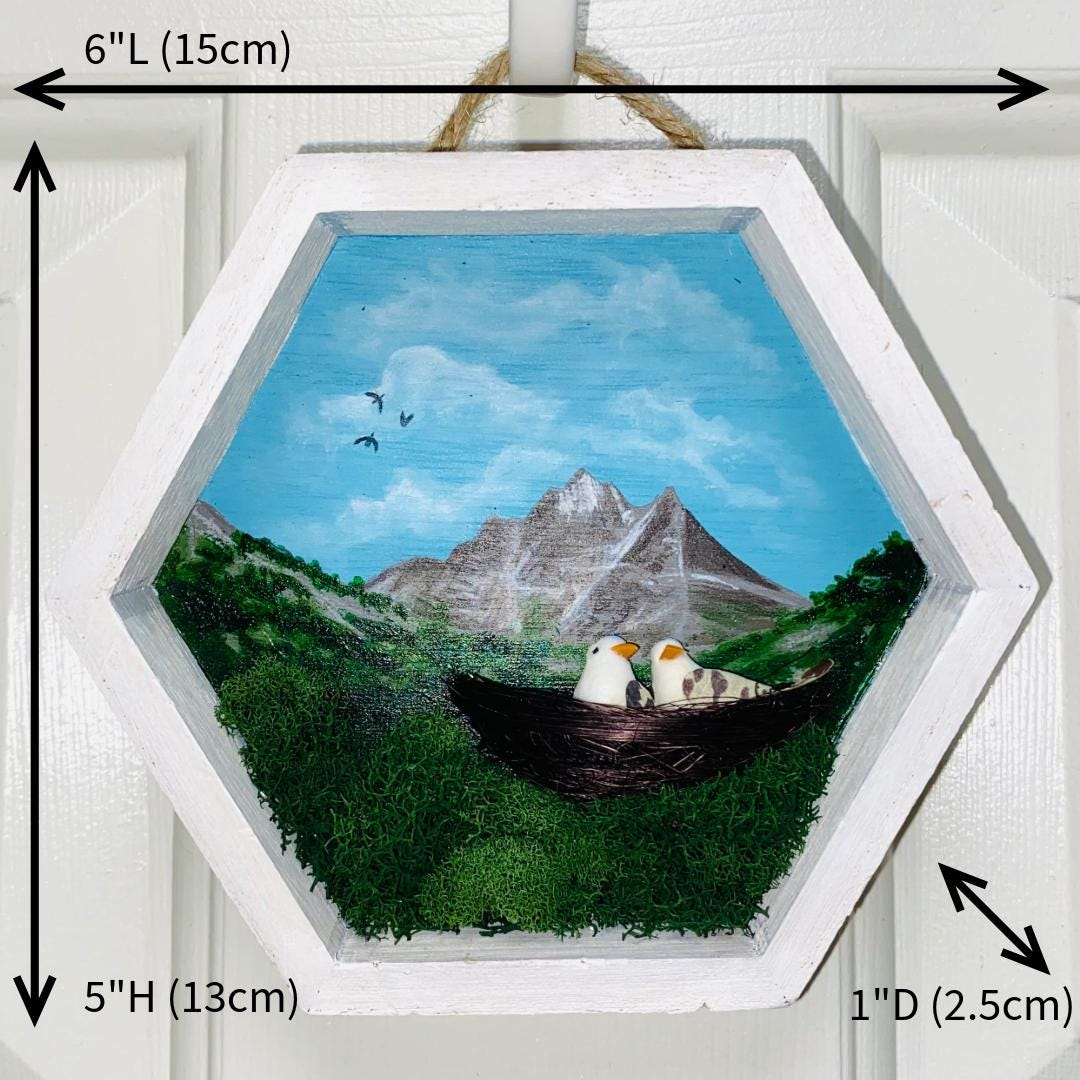 Blue Birds With Summer Scene Shadow Box - Hexagon - Etsy