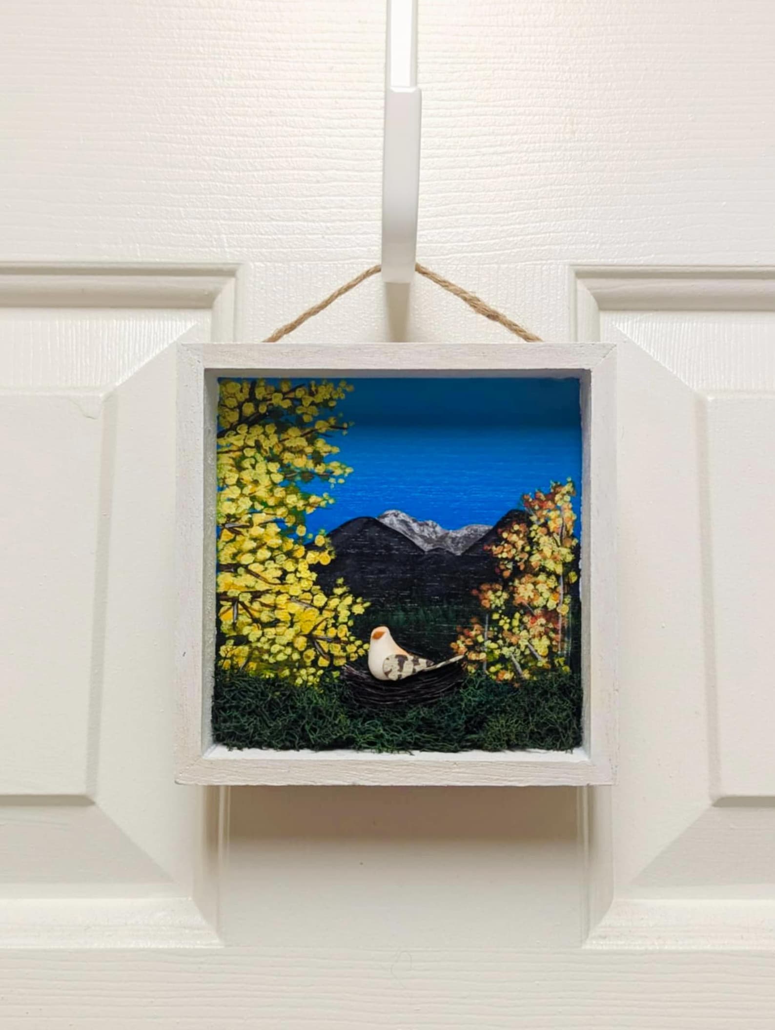 Orange Bird With Fall Scene Shadow Box -hexagon or Square - Etsy