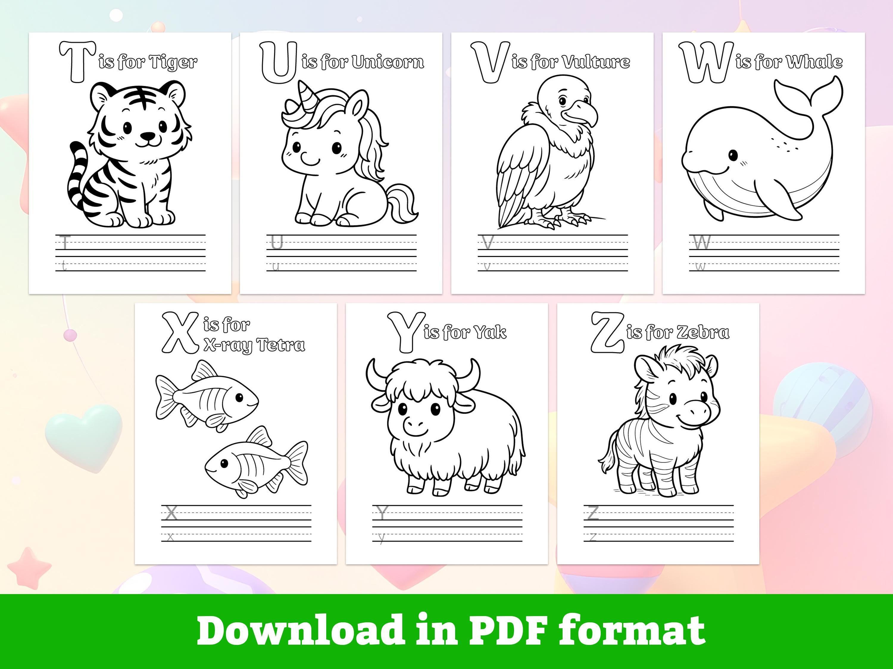 26 Kawaii Animal Alphabet Coloring Pages for Kids | A-Z Printable ...