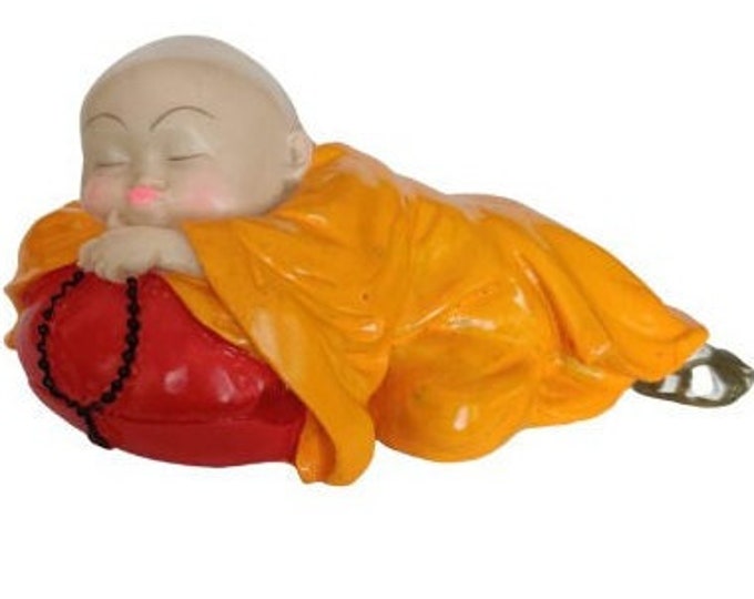 VINTAGE BABY MONK Detailed Hand-painted Cast Resin Cute Sleeping Baby ...