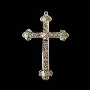 BUDDED CROSS PENDANT Large Silver Tone Cathedral Cross Pendant Ornate ...
