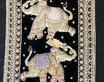 BURMESE EMBROIDERED TAPESTRY Antique Mid-century Kalaga Handcrafted in ...