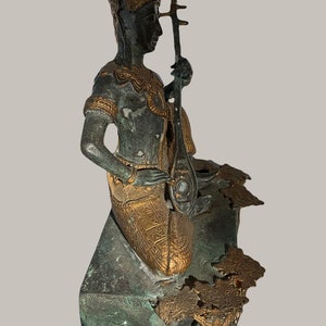THAI MUSICIAN STATUE Circa 1950 Heavy Bronze Statue of Prince Pra Apai ...