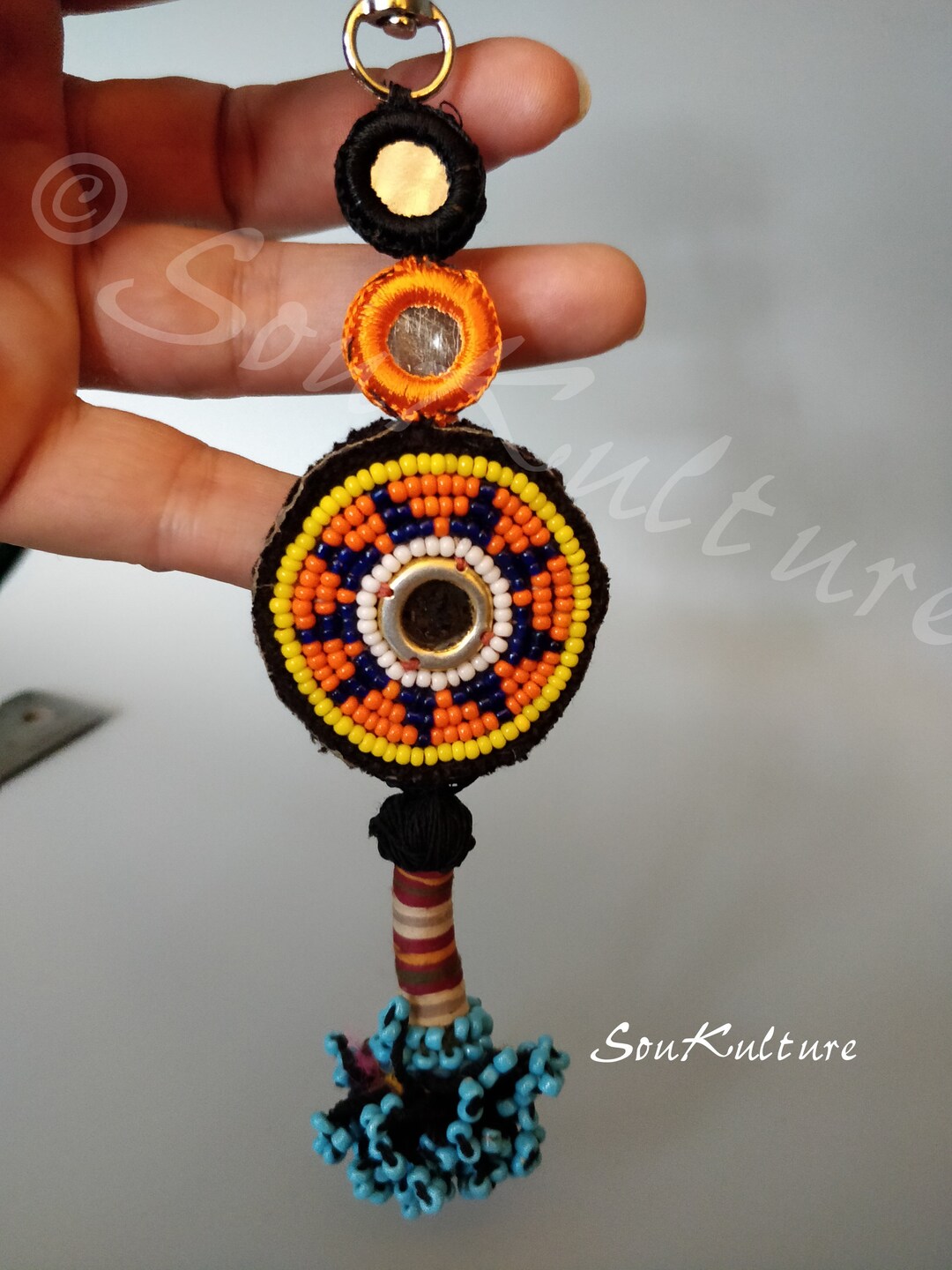 TURKMEN ROSETTE TASSEL Soukulture Diseño original Llavero/bolso adorno ...